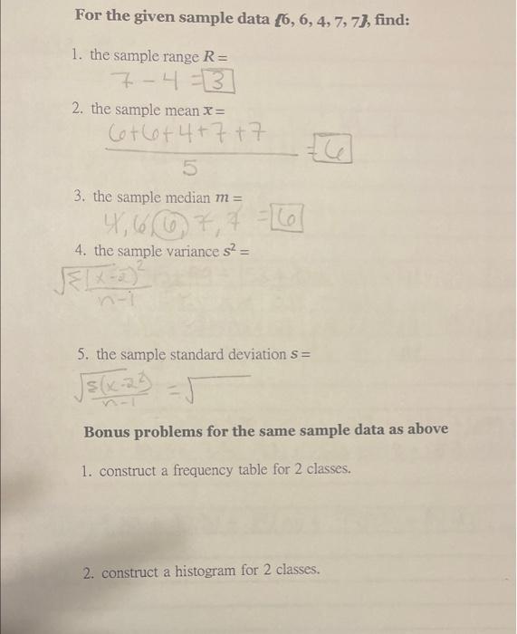 Solved For the given sample data [6,6,4,7,7}, find: 1. the | Chegg.com