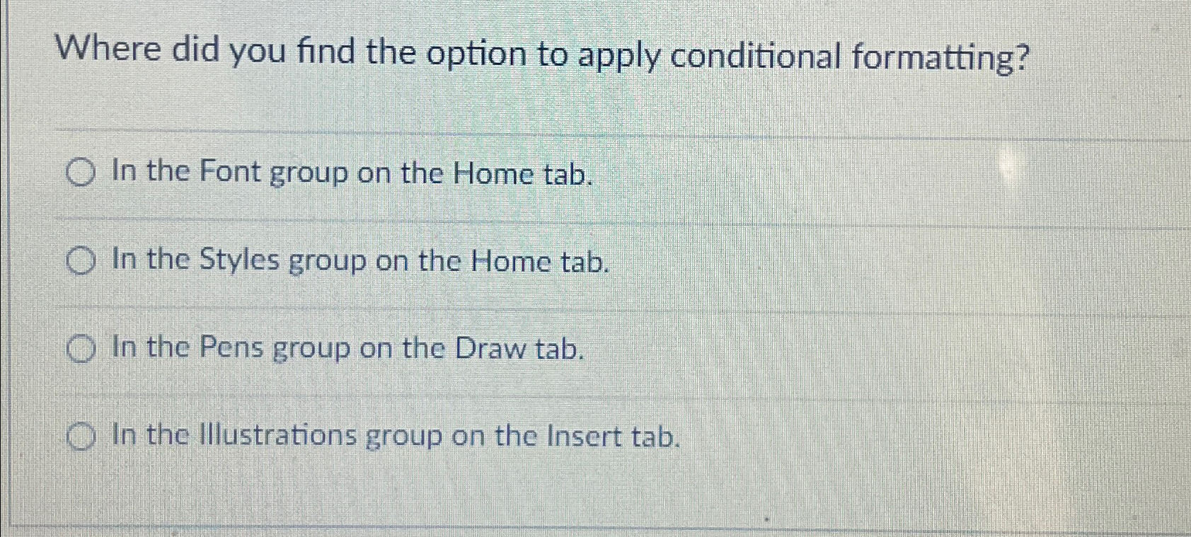 Solved Where did you find the option to apply conditional | Chegg.com