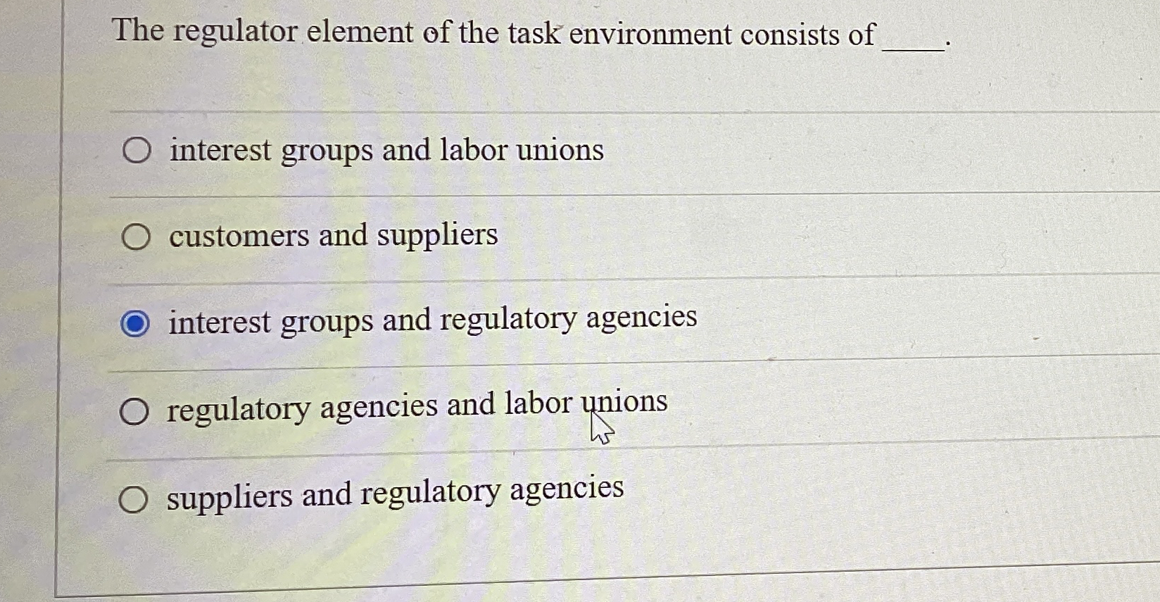 Solved The regulator element of the task environment | Chegg.com