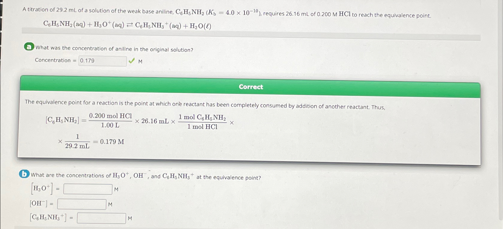 Solved A titration of 29.2mL ﻿of a solution of the weak base | Chegg.com