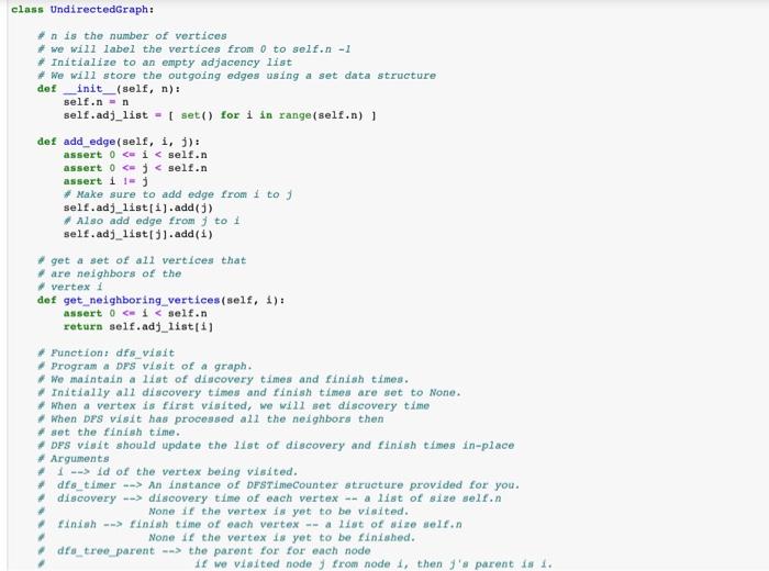 Solved 1 B Complete the code for the dfs_visit function | Chegg.com