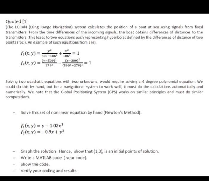 Solved Quoted 1 The Loran Long Range Navigation System