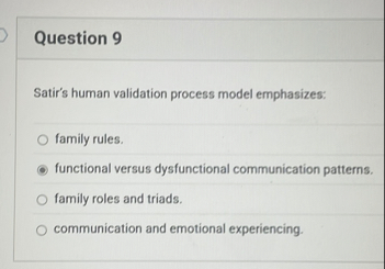Solved Question 9Satir's human validation process model | Chegg.com