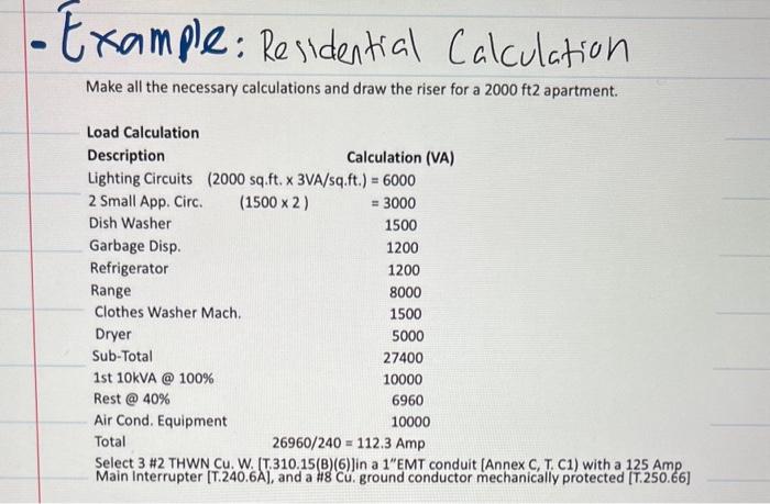 Gxample: Residential Calculation Make all the | Chegg.com