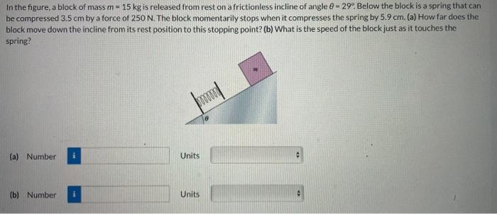 Solved In the figure, a block of mass m=15 kg is released | Chegg.com
