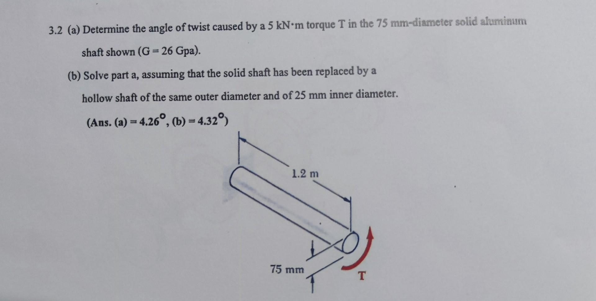 Solved 3.2 (a) Determine the angle of twist caused by a | Chegg.com