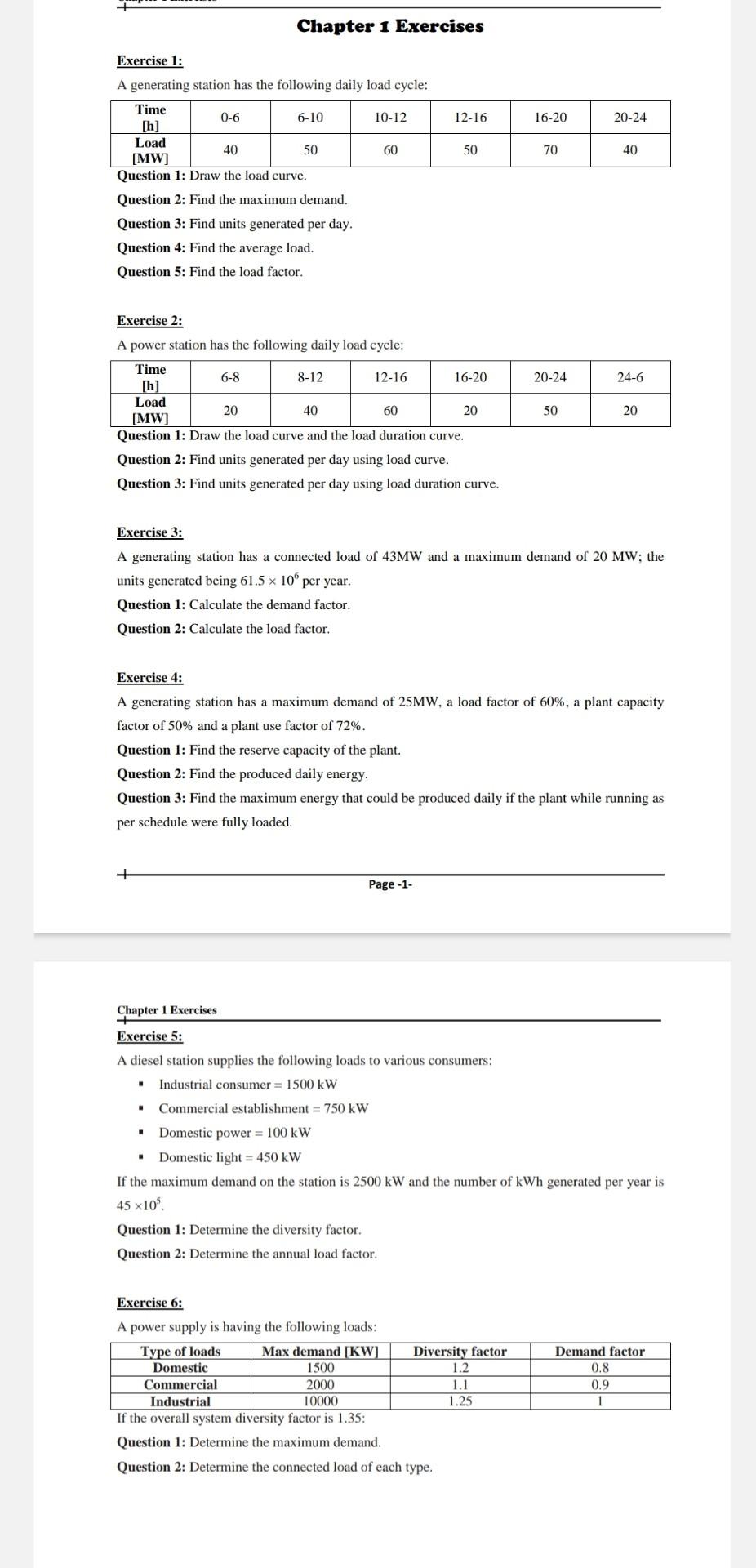 Solved Chapter I Exercises Exercise 1: A generating station | Chegg.com