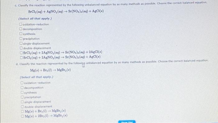 Solved a. Classify the reaction represented by the following | Chegg.com