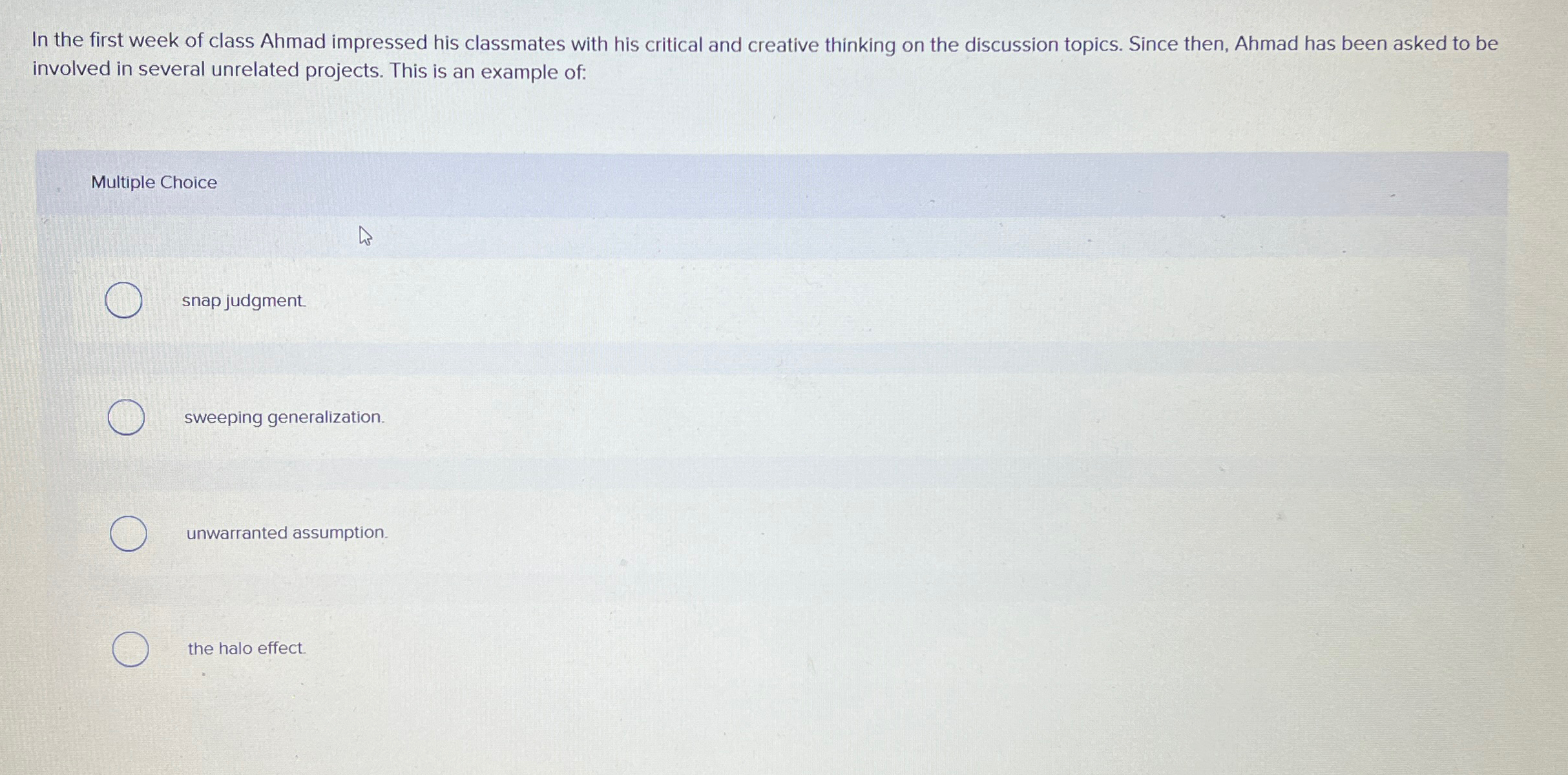Solved In the first week of class Ahmad impressed his | Chegg.com
