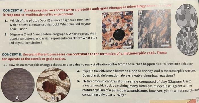Solved CONCEPT A. A metamorphic rock forms when a protolith | Chegg.com