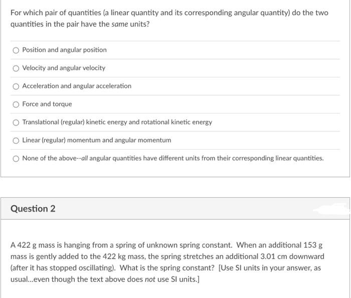 Solved For which pair of quantities (a linear quantity and | Chegg.com
