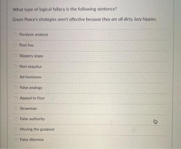 What type of logical fallacy is the following | Chegg.com