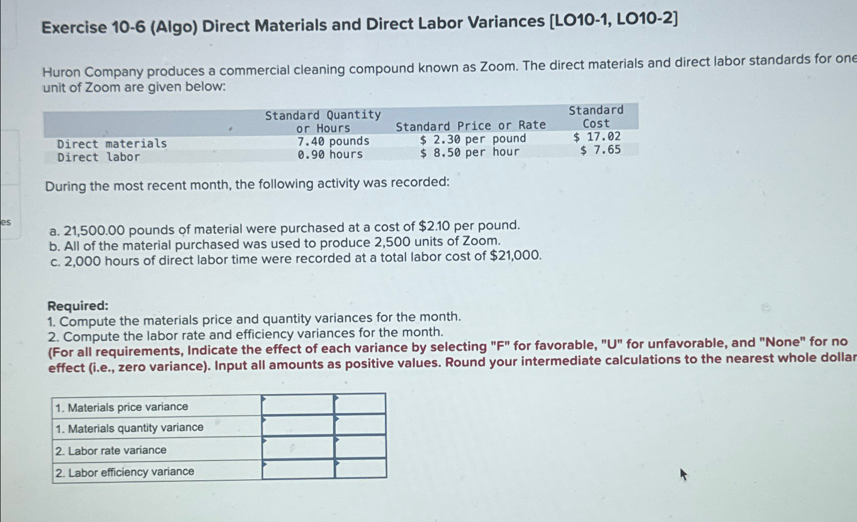 Solved Exercise 10-6 (Algo) ﻿Direct Materials and Direct | Chegg.com