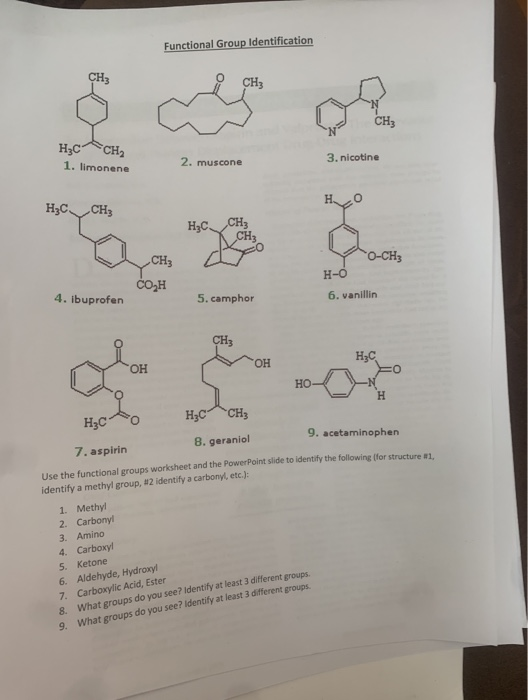 Solved Functional Group Identification CH3 H2CCH 1. limonene | Chegg.com