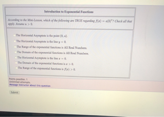 Solved Identifying The Characteristics of Exponential | Chegg.com