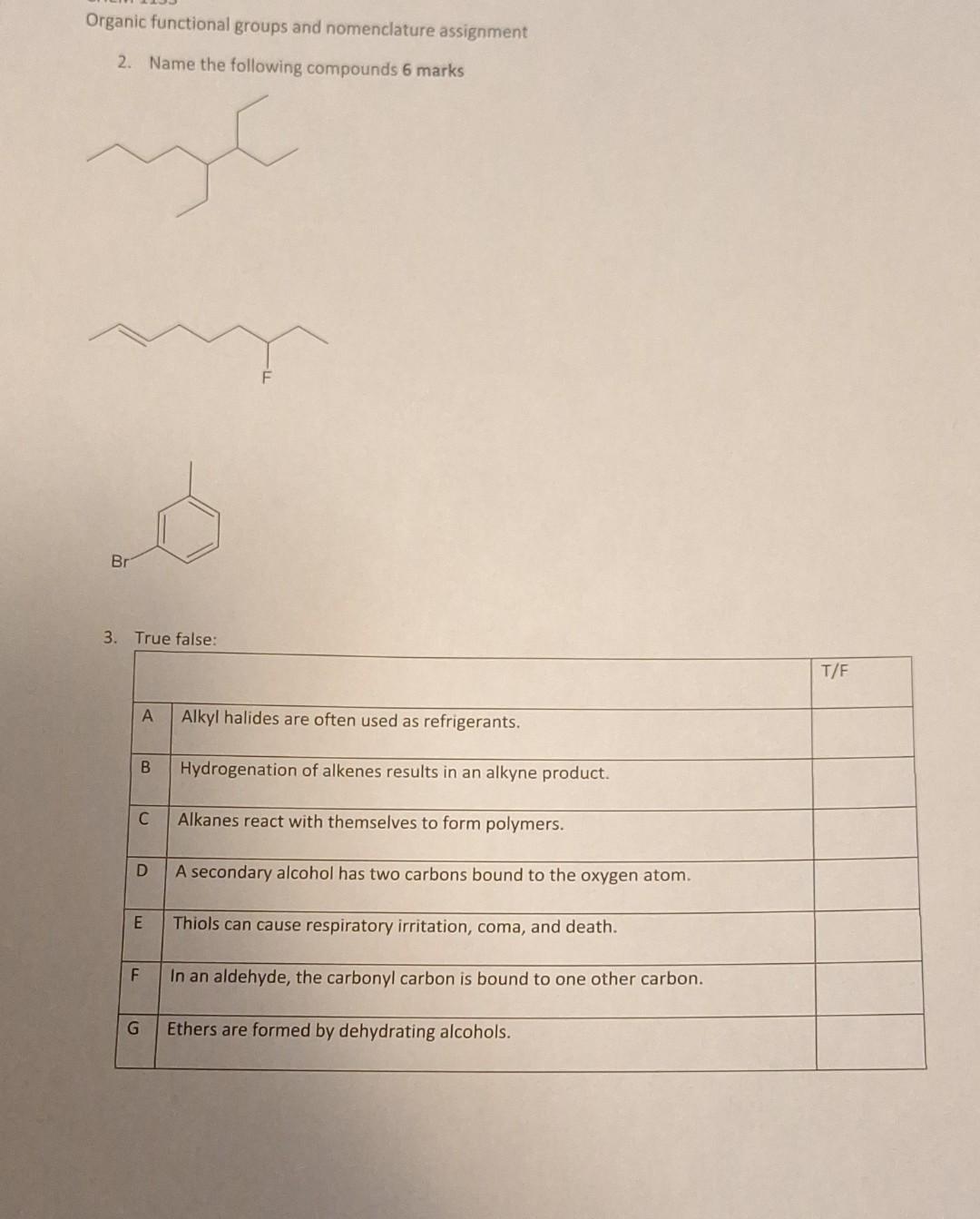 Solved Organic functional groups and nomenclature assignment | Chegg.com