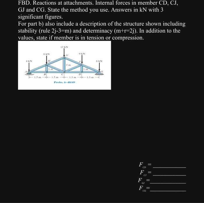 Solved FBD. Reactions at attachments. Internal forces in | Chegg.com