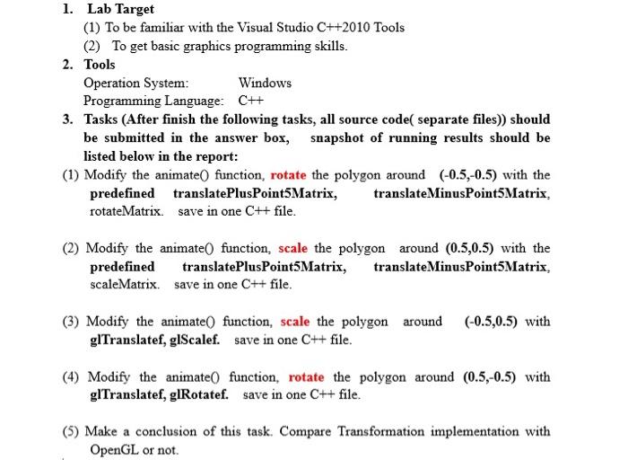 Solved 1. Lab Target (1) To be familiar with the Visual | Chegg.com