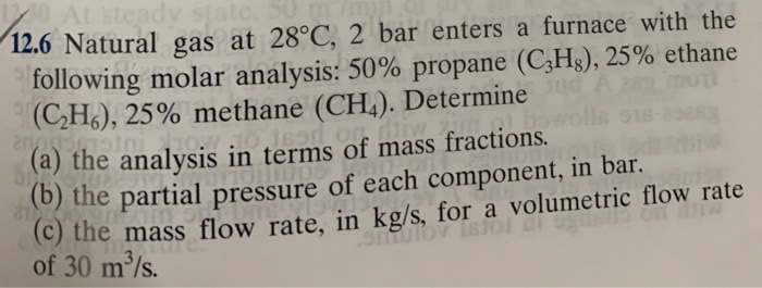Solved 12.6 Natural gas at 28°C, 2 bar enters a furnace with | Chegg.com