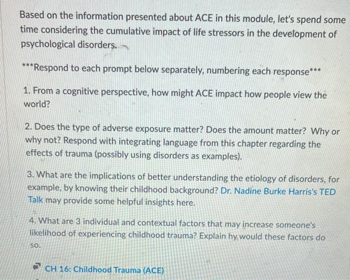 Solved Based on the information presented about ACE in this | Chegg.com