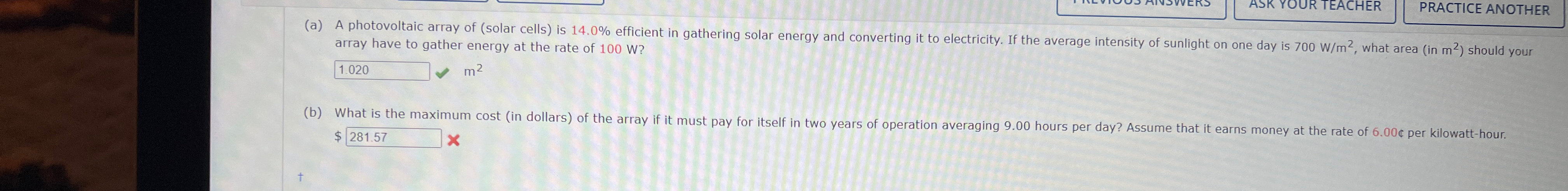 Solved (a) ﻿A photovoltaic array of (solar cells) ﻿is 14.0% | Chegg.com