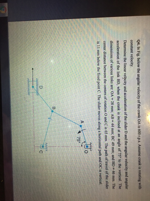 Solved Q4. In Fig. below the angular velocity of the crank | Chegg.com