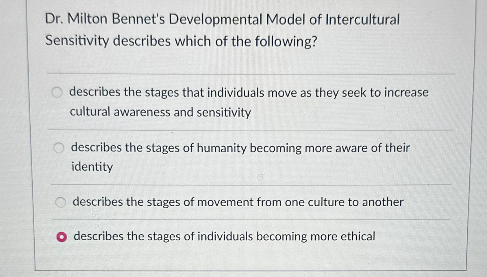 Solved Dr. ﻿Milton Bennet's Developmental Model of | Chegg.com