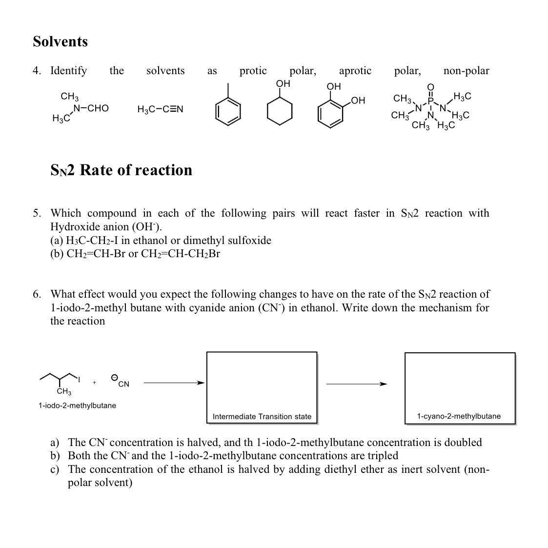 Solved Solvents4. ﻿Identify the solvents as protic polar, | Chegg.com