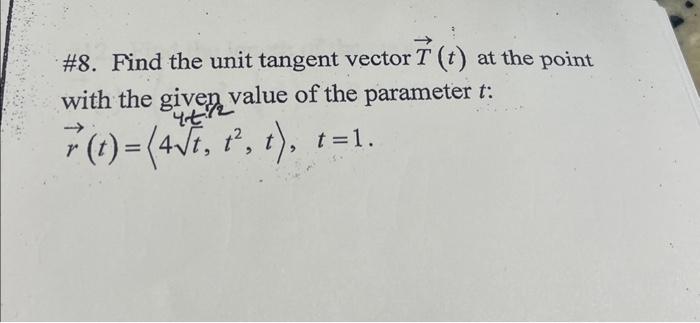 Solved \#8. Find the unit tangent vector T(t) at the point | Chegg.com