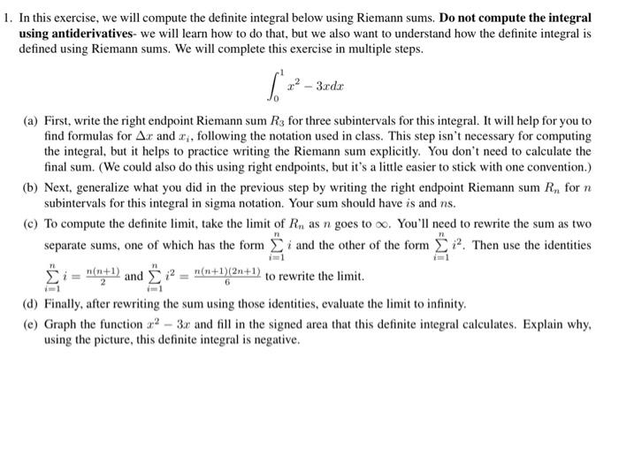 Solved In this exercise, we will compute the definite | Chegg.com