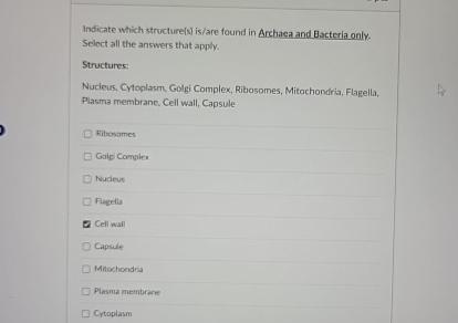 Solved Indicate which structure(s) ﻿is/are found in Archaca | Chegg.com