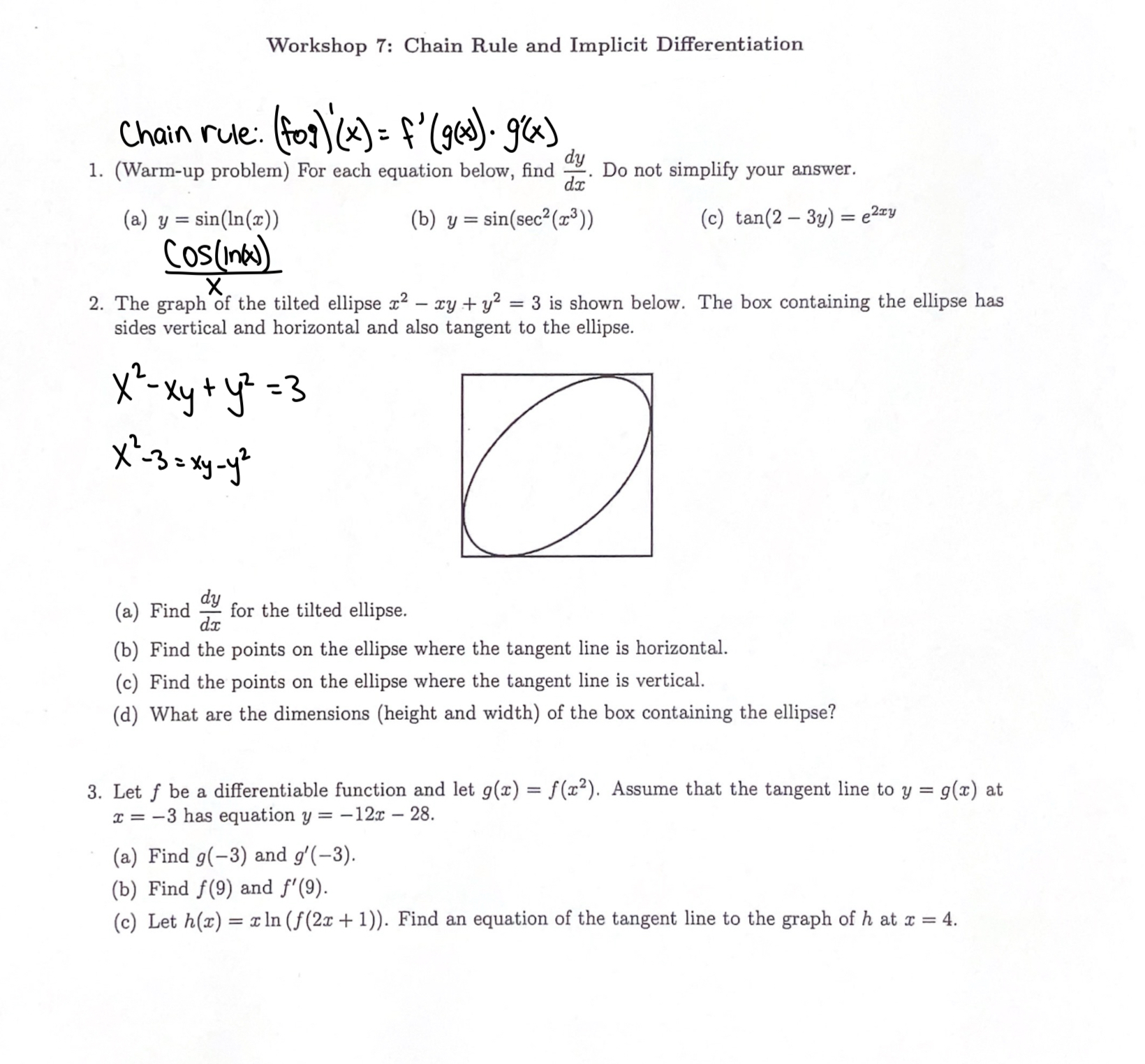 Solved Workshop 7: Chain Rule and Implicit | Chegg.com
