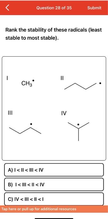 Solved Rank the stability of these radicals (least stable to | Chegg.com