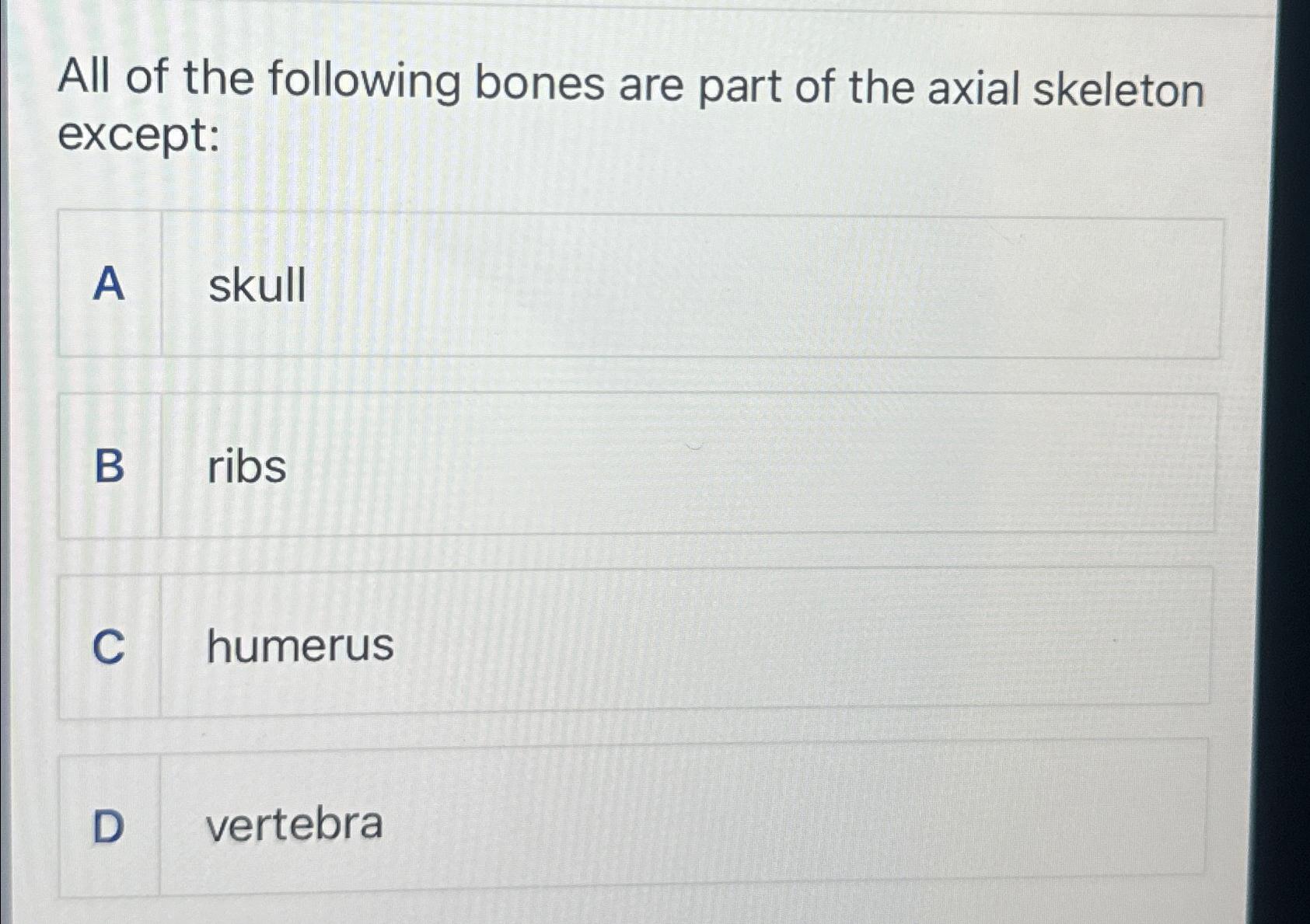 Solved All of the following bones are part of the axial | Chegg.com