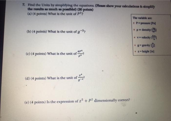 Solved 7. Find the Units by simplifying the equations. | Chegg.com