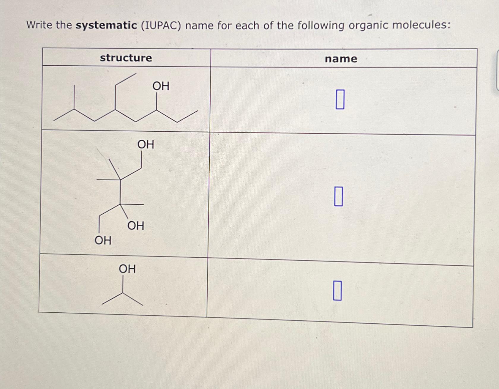 Solved Write the systematic (IUPAC) ﻿name for each of the | Chegg.com