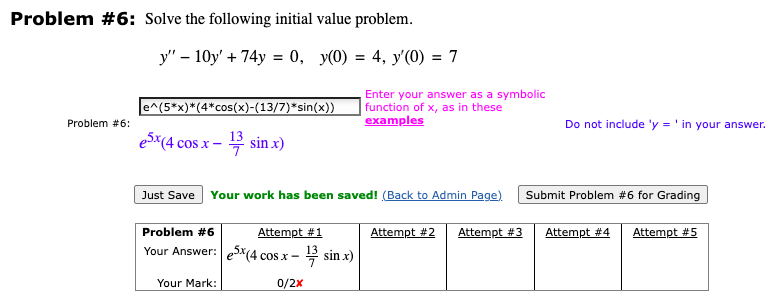 Solved Problem #6: Solve the following initial value | Chegg.com