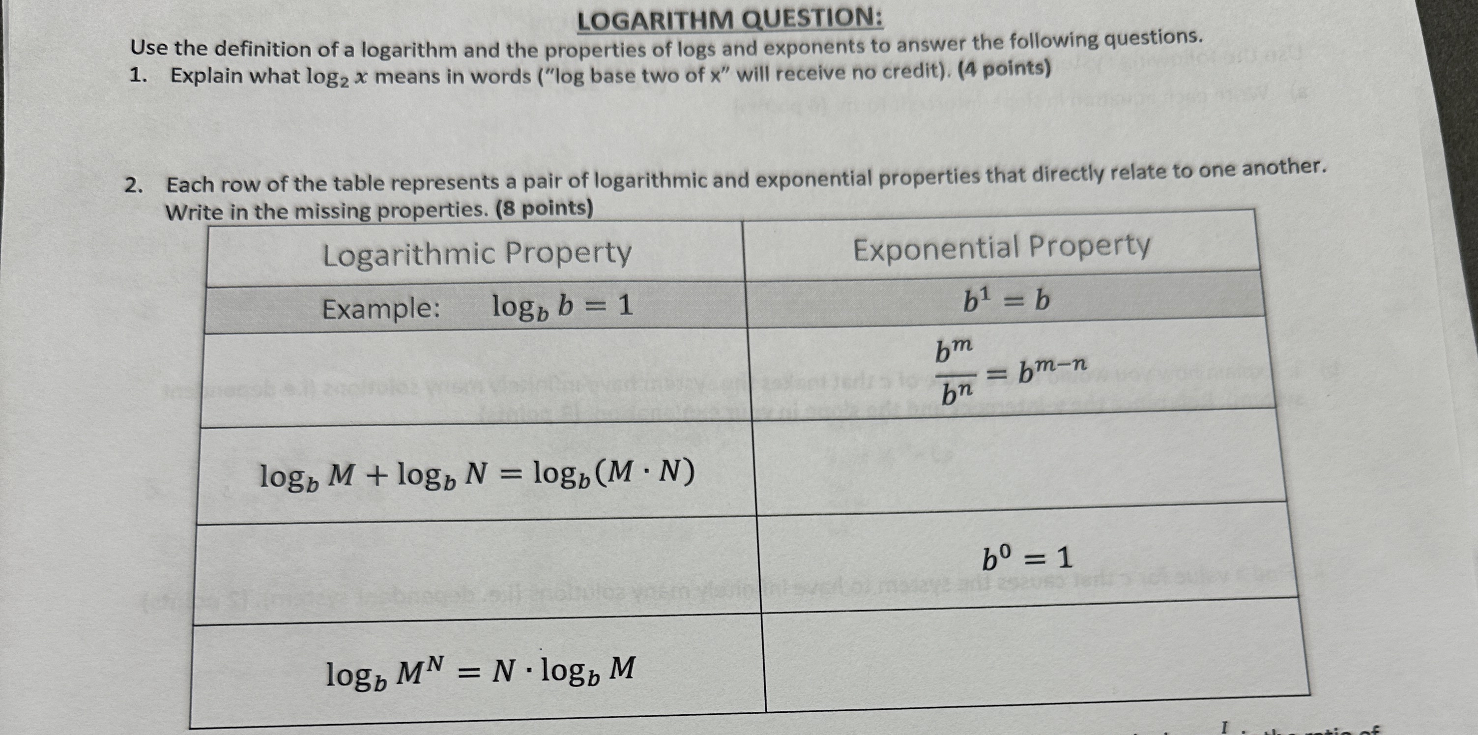 Solved LOGARITHM QUESTION:Use the definition of a logarithm | Chegg.com