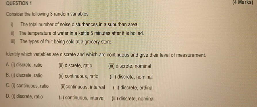 Solved QUESTION 1(4 ﻿Marks)Consider the following 3 ﻿random | Chegg.com