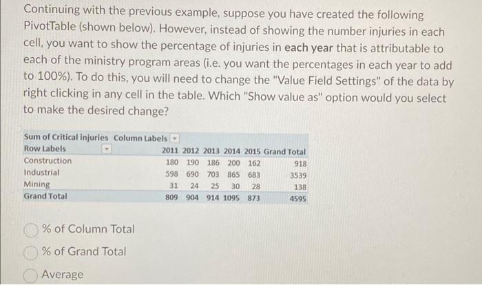 Solved If you wanted to create a PivotTable based on a | Chegg.com