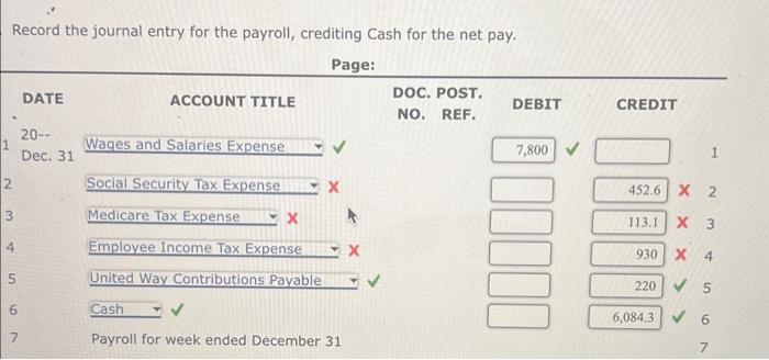 Solved Journalizing Payroll Transactions On December 31, the | Chegg.com