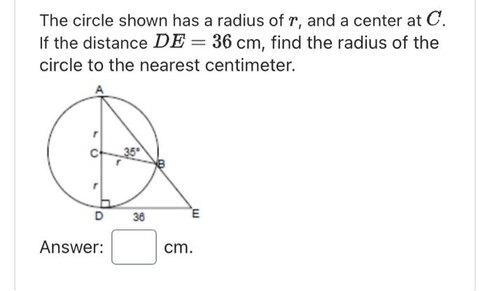 Solved The circle shown has a radius of r, and a center at | Chegg.com