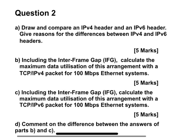 Solved Question 2 a) Draw and compare an IPv4 header and an | Chegg.com