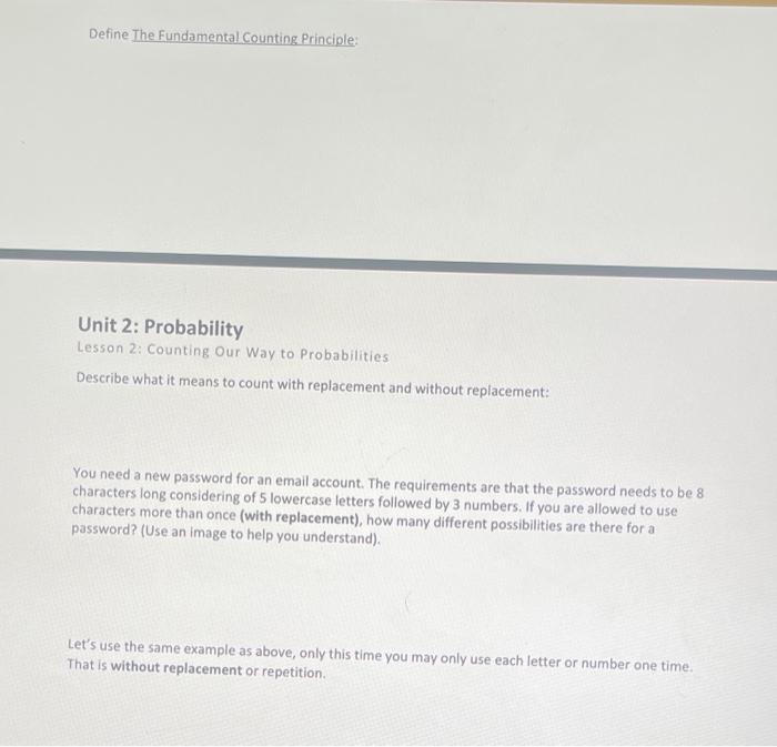Solved Define The Fundamental Counting Principle: Unit 2: | Chegg.com