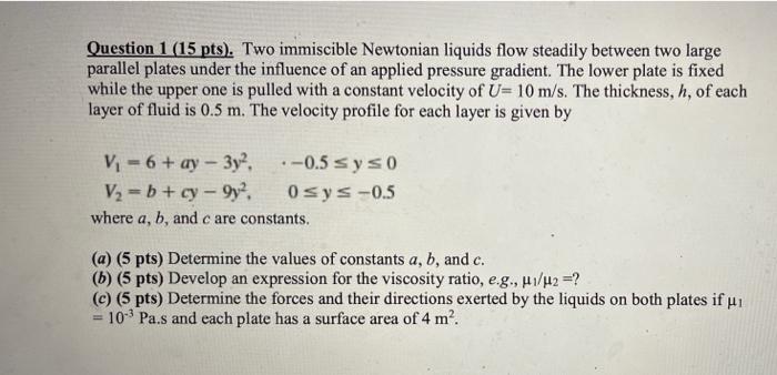 Solved Question 1 (15 pts). Two immiscible Newtonian liquids | Chegg.com