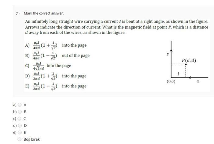 Solved 7- Mark the correct answer. An infinitely long | Chegg.com