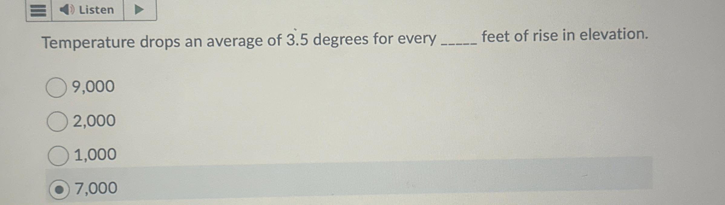 Solved Temperature drops an average of 3.5 ﻿degrees for | Chegg.com
