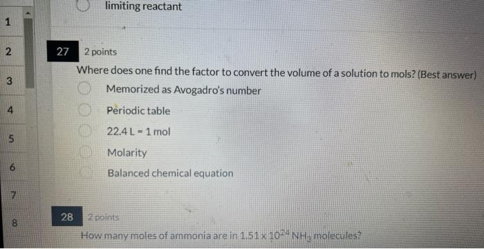 Solved limiting reactant 7 2 points Where does one find the | Chegg.com