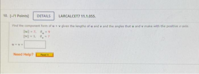 Solved Find the component form of u+v given the lengths of u | Chegg.com
