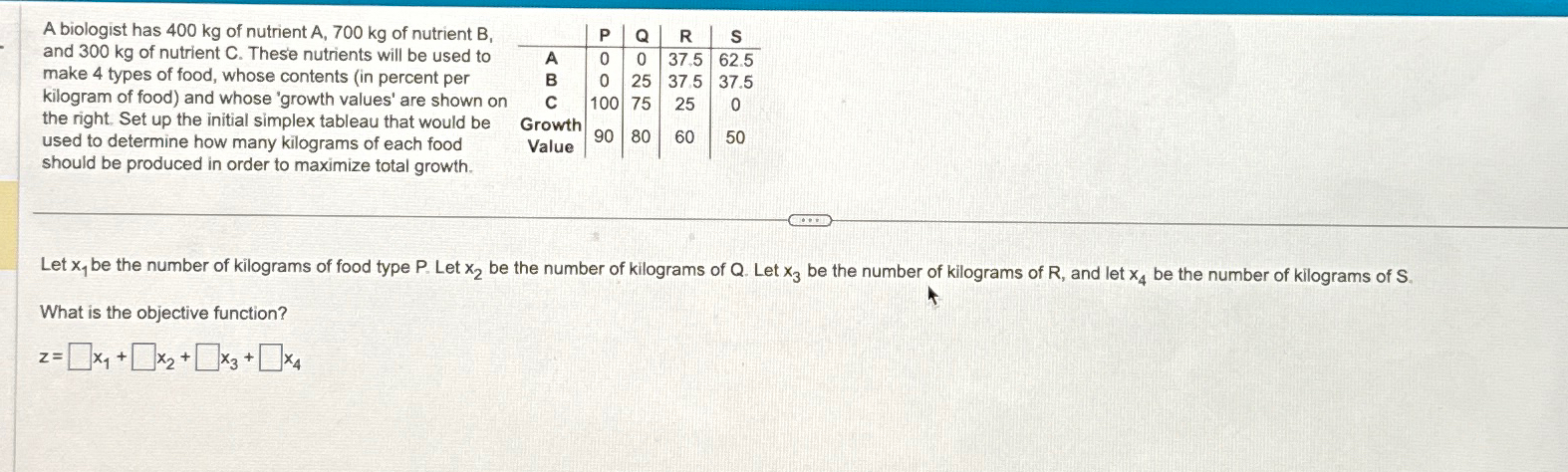 Solved A biologist has 400kg ﻿of nutrient A,700kg ﻿of | Chegg.com